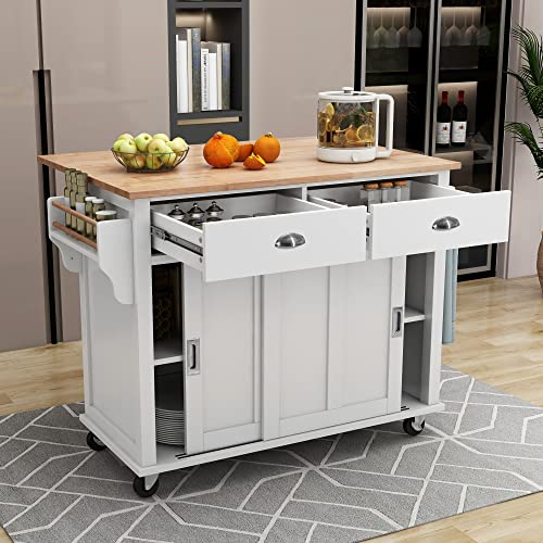 Drop Leaf Kitchen Island, Rolling Kitchen Island Cart on Wheels with ...