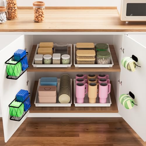 YIGII 4 Pack Cabinet Organizer Adhesive, Lid Organizers Inside Cabinet ...