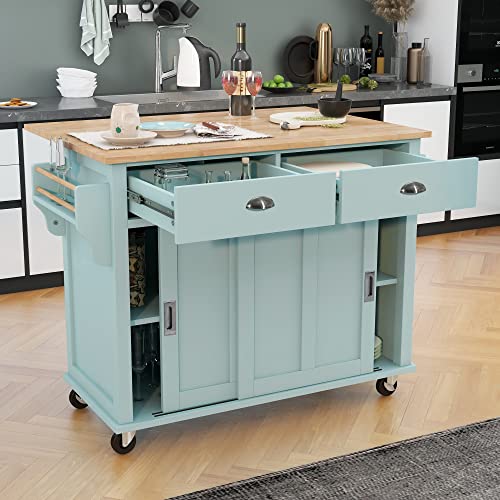 Kitchen Island with Drop Leaf, Rolling Kitchen Island Cart on Wheels ...